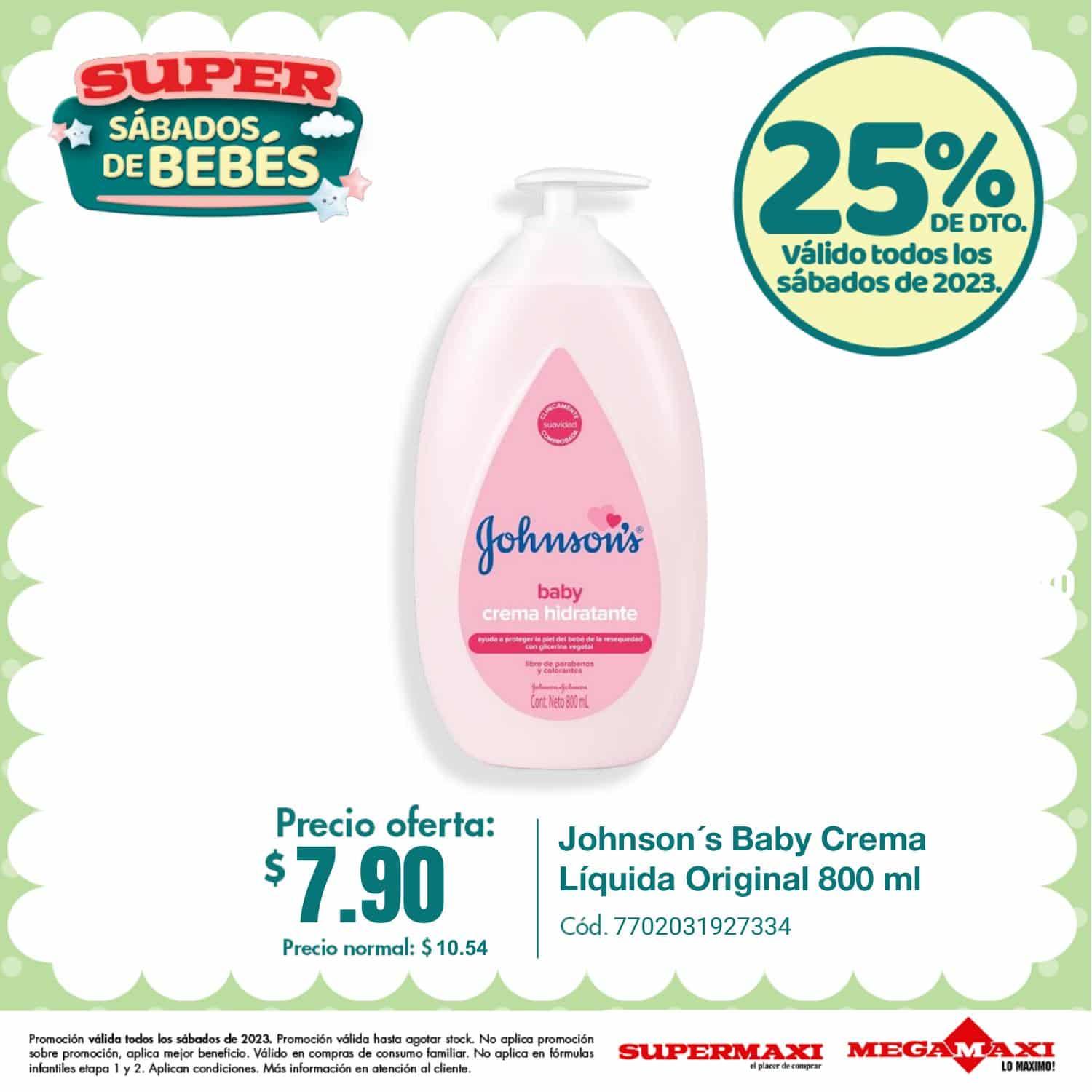 Johnson´s Baby Crema Líquida Original 800 ml - Supermaxi