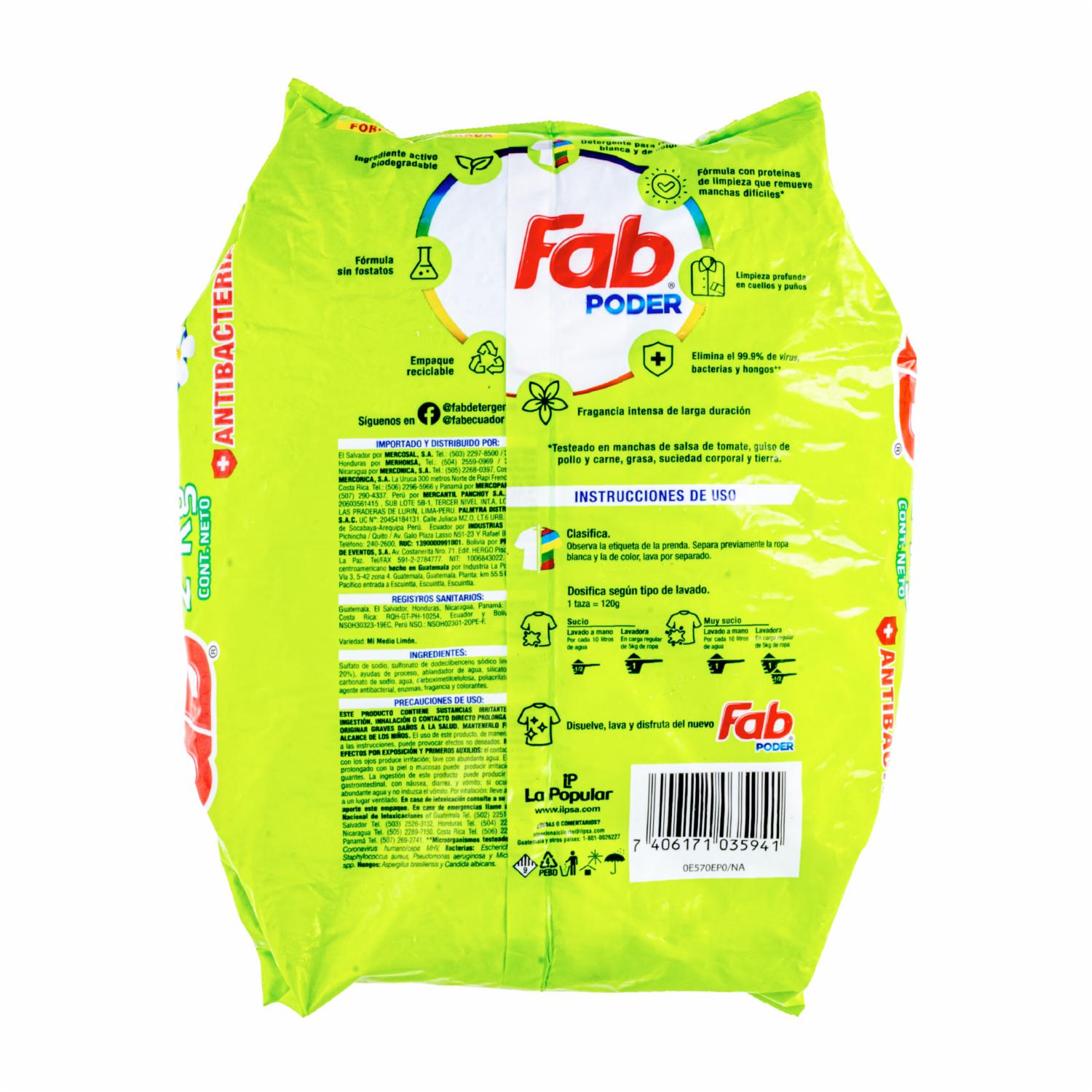 Detergente En Polvo Medio Limón FAB 2000 G - Supermaxi
