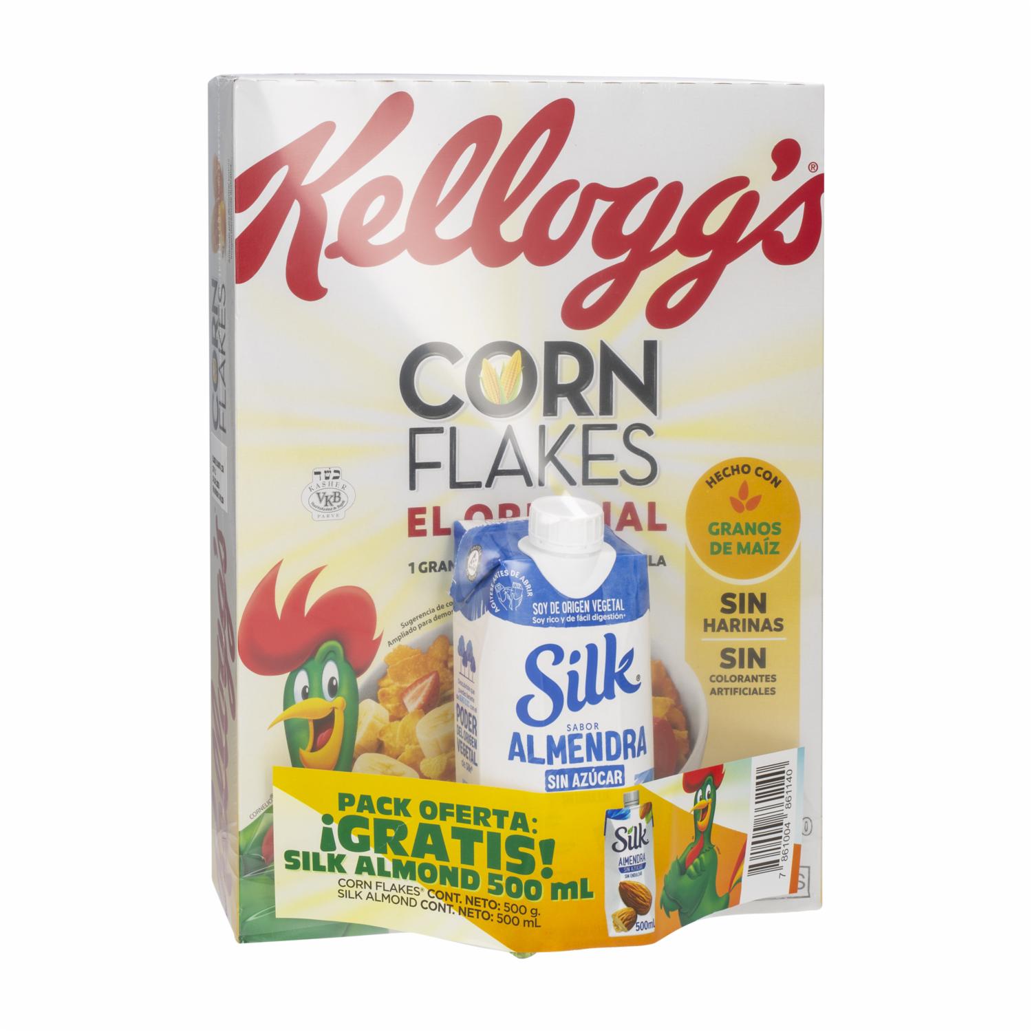 Cereal Corn Flakes+Leche Silk Almond KELLOGG'S 500 G - Supermaxi