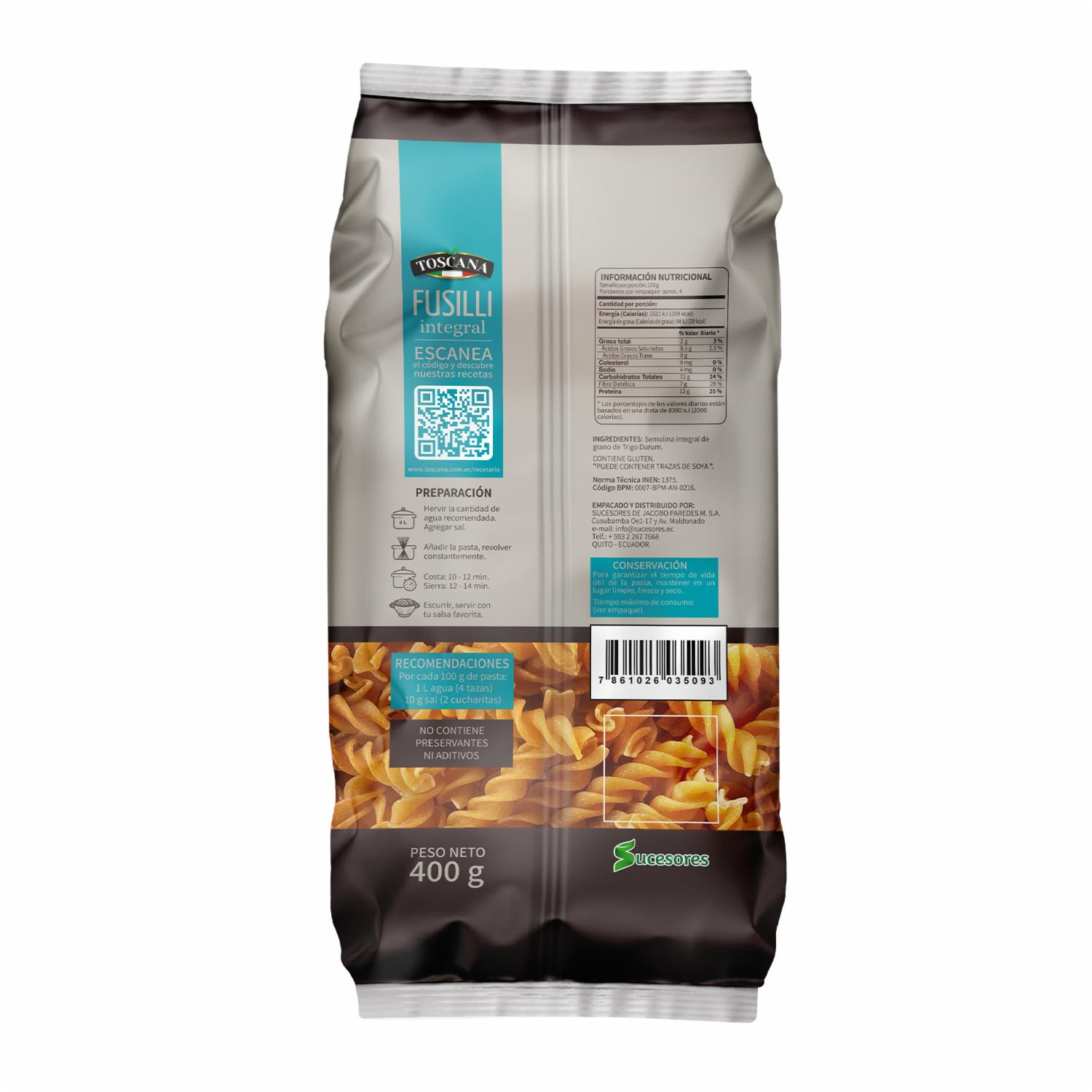Fideo Integral Fusilli TOSCANA 400 G - Supermaxi