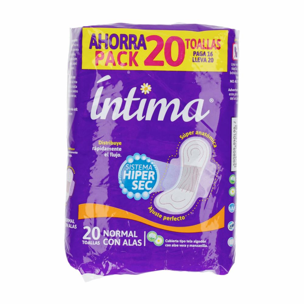 Toalla Femeninas Normal Con Alas INTIMA X 20 Uds - Supermaxi