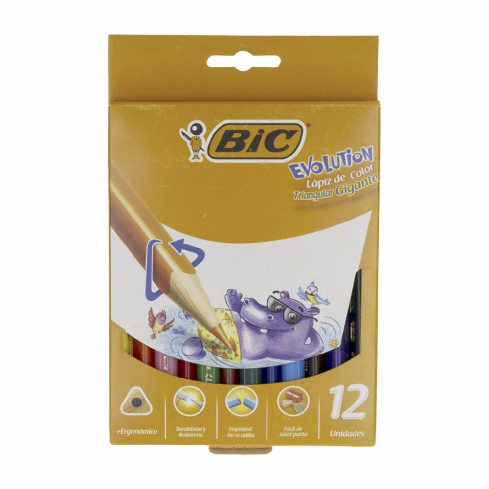 Lápices De Colores Evolution Triangular Gigante BIC 1x 12 Uds - Supermaxi