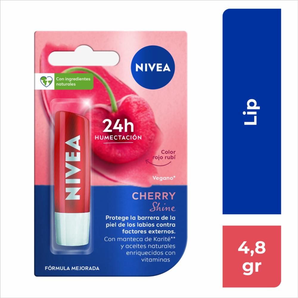 Humectante Labial Care Hidratante Cereza Shine NIVEA 4.8 G - Supermaxi