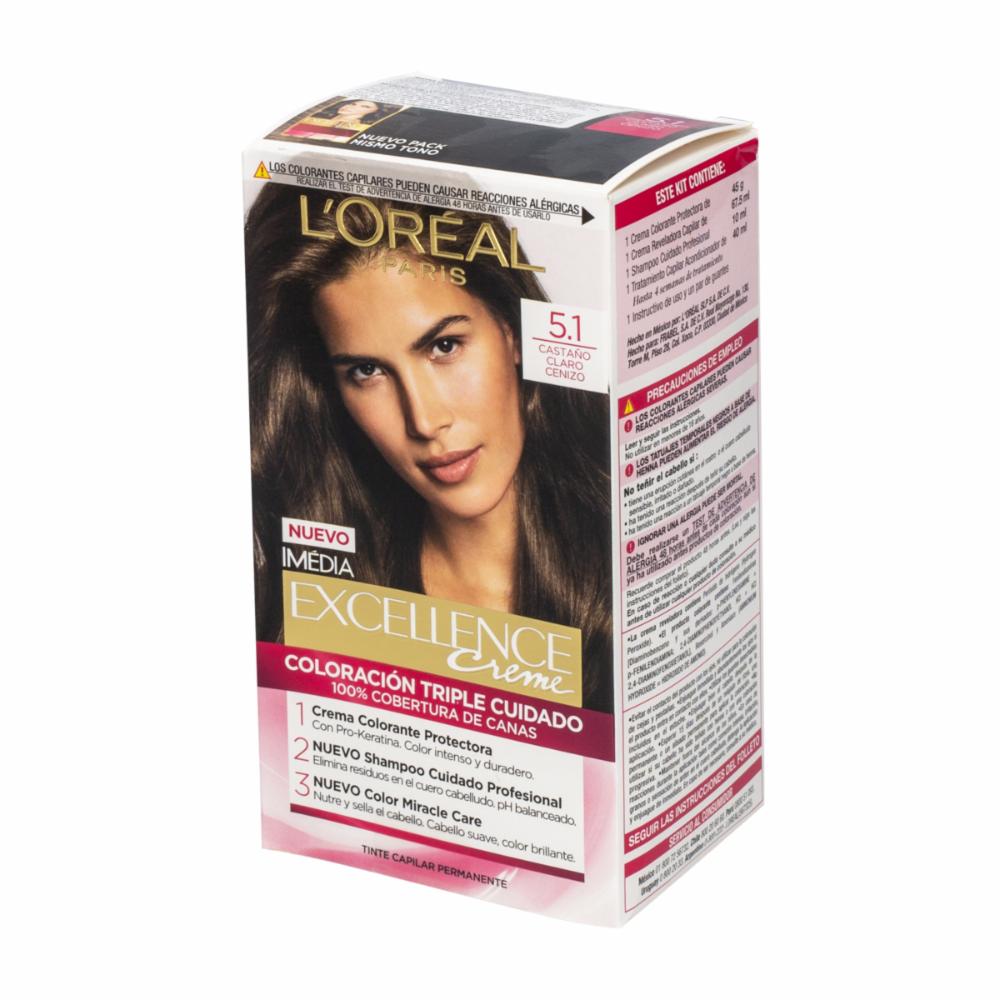 Tinte Para Cabello Tono 5.1 Castaño Claro Ceniza EXCELLENCE L´ORÉAL 1 ...