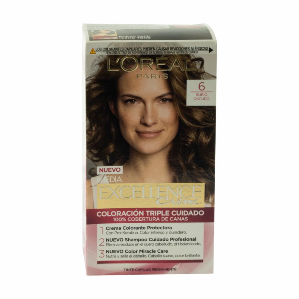 Tinte Para Cabello Tono 6 Rubio Oscuro EXCELLENCE L´ORÉAL 1 Kit - Supermaxi