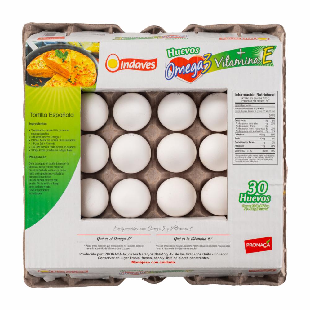Huevos Blancos Omega 3 + Vitamina E INDAVES X 30 Uds - Supermaxi