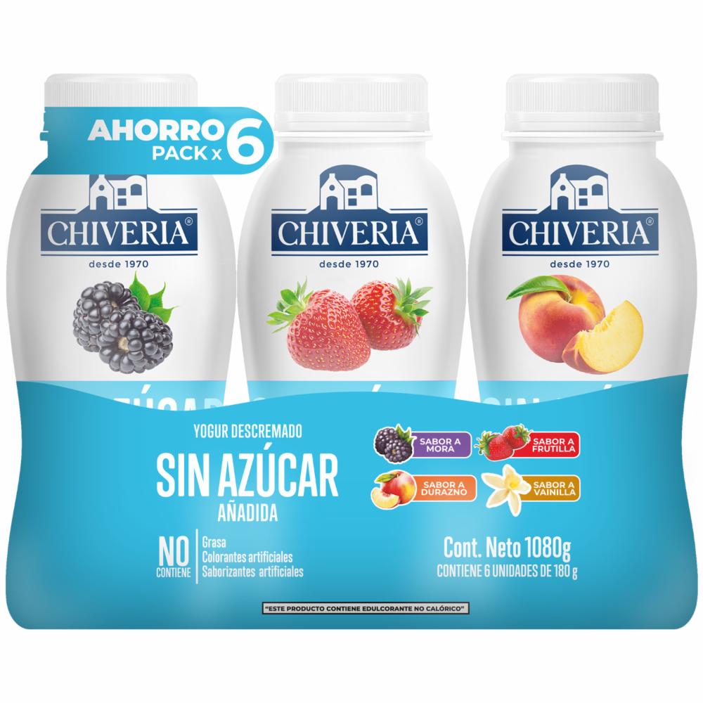 Yogur Descremado Surtido Mora Frutilla Durazno Vainilla 0% Grasa CHIVERIA 6 X 180 G - Supermaxi