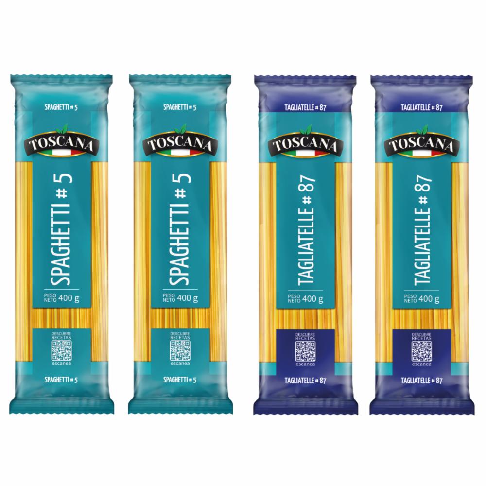 Pastas Tagliatelle +Spaghetti TOSCANA 4 Pack X 400 G - Supermaxi