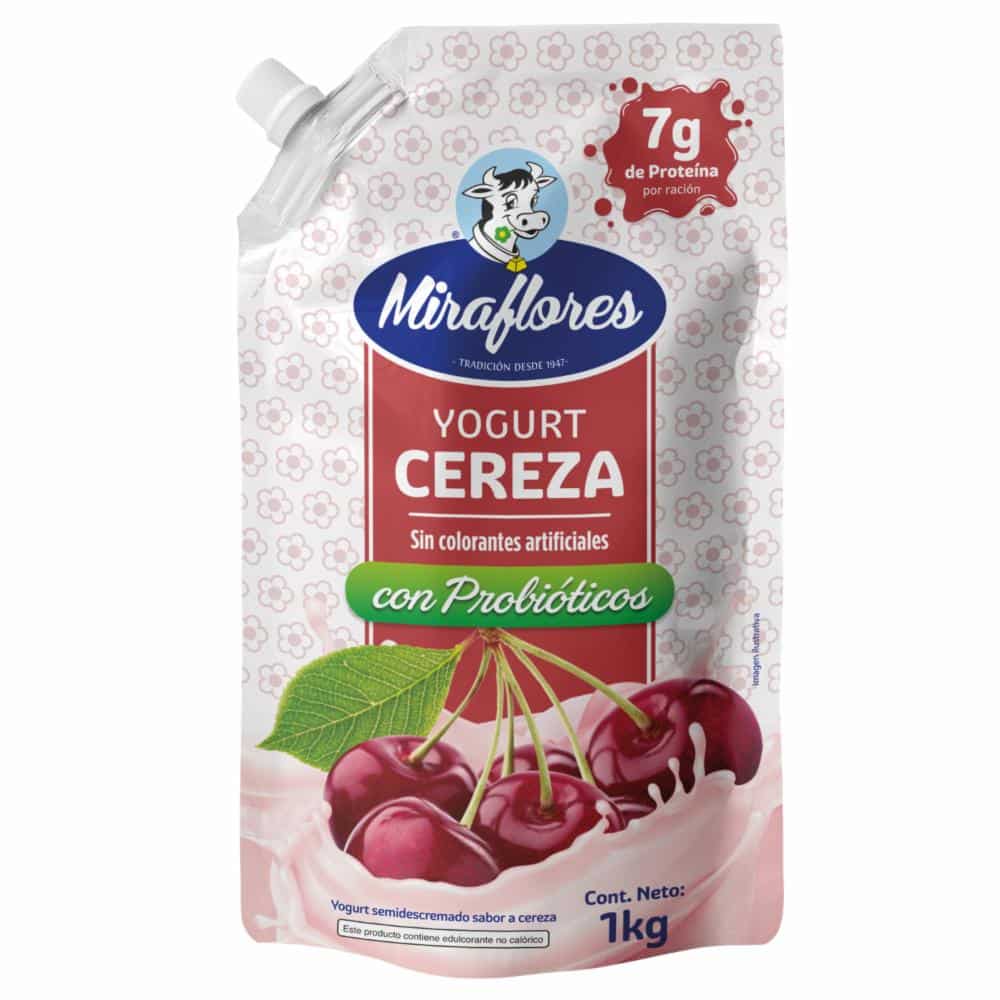 Yogurt Bebible Sabor A Cereza Con Probióticos MIRAFLORES Doypack 1 Kg ...