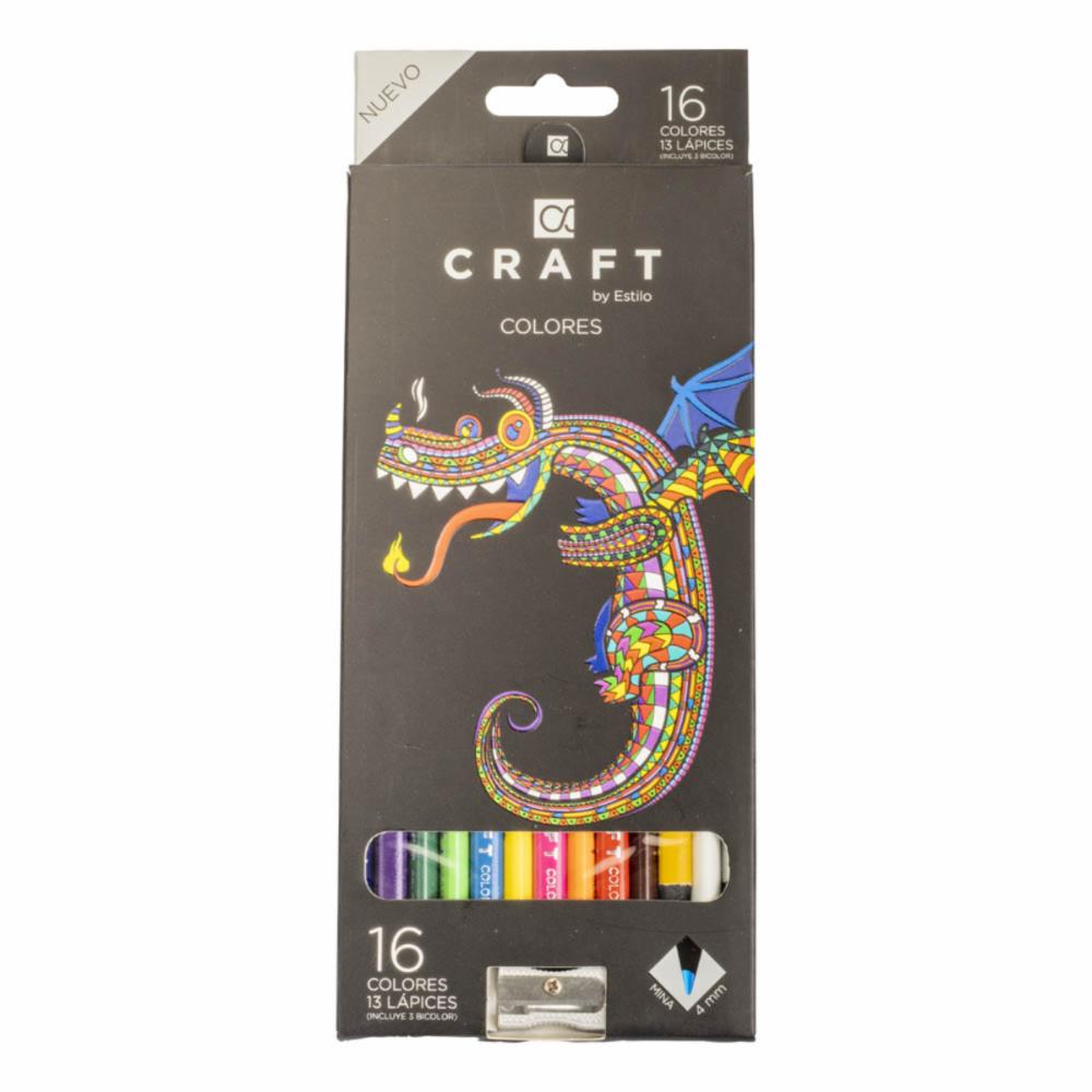 Lápices De Colores Craft 10Nr Largos Triangular ESTILO 16 Colores ...