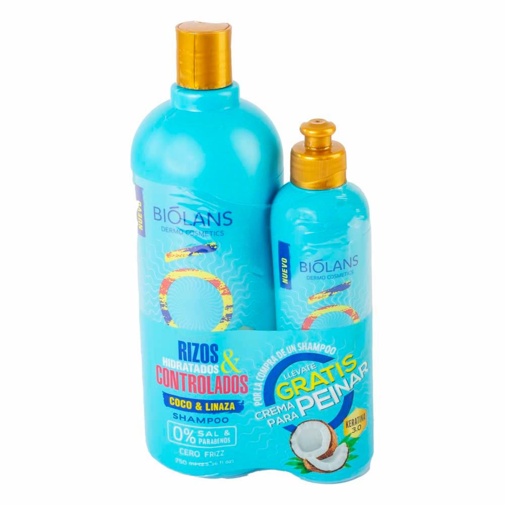 Shampoo Rizos Control Coco Linaza + Crema De Peinar Risos BIOLANS 750 ...