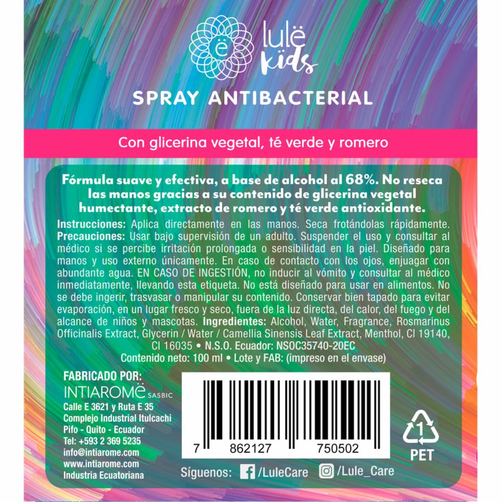 Spray Antibacterial Para Manos No Reseca LULË KIDS 100 Ml - Supermaxi