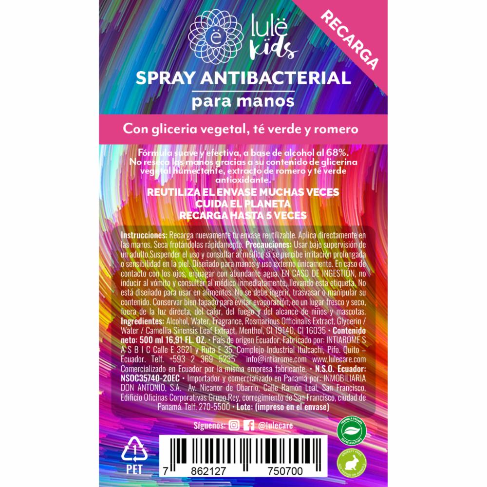 Spray Antibacterial Para Manos No Reseca Refill LULË KIDS 500 Ml ...