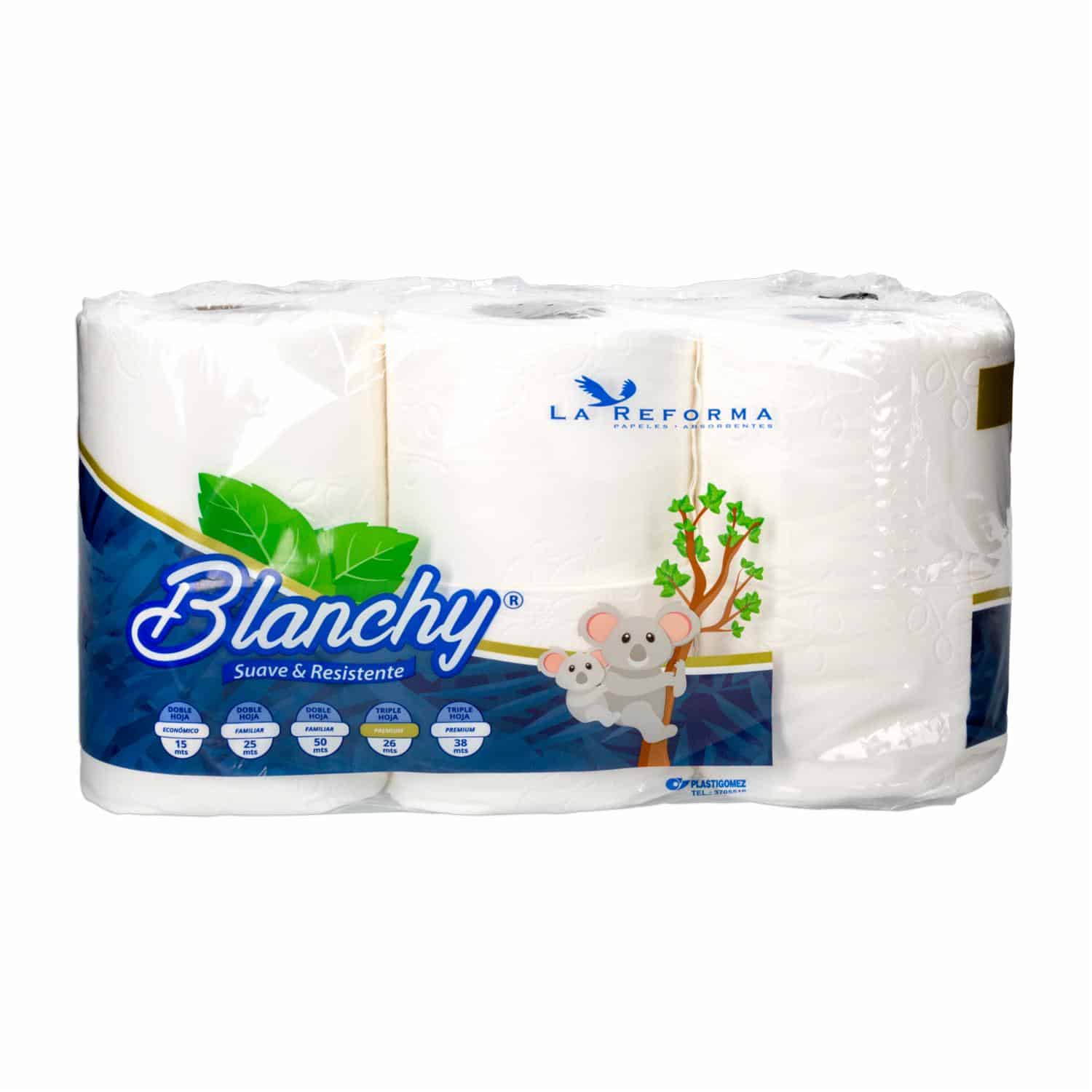 Papel Higiénico Premium Triple Hoja Suave Y Resistente BLANCHY 12 ...