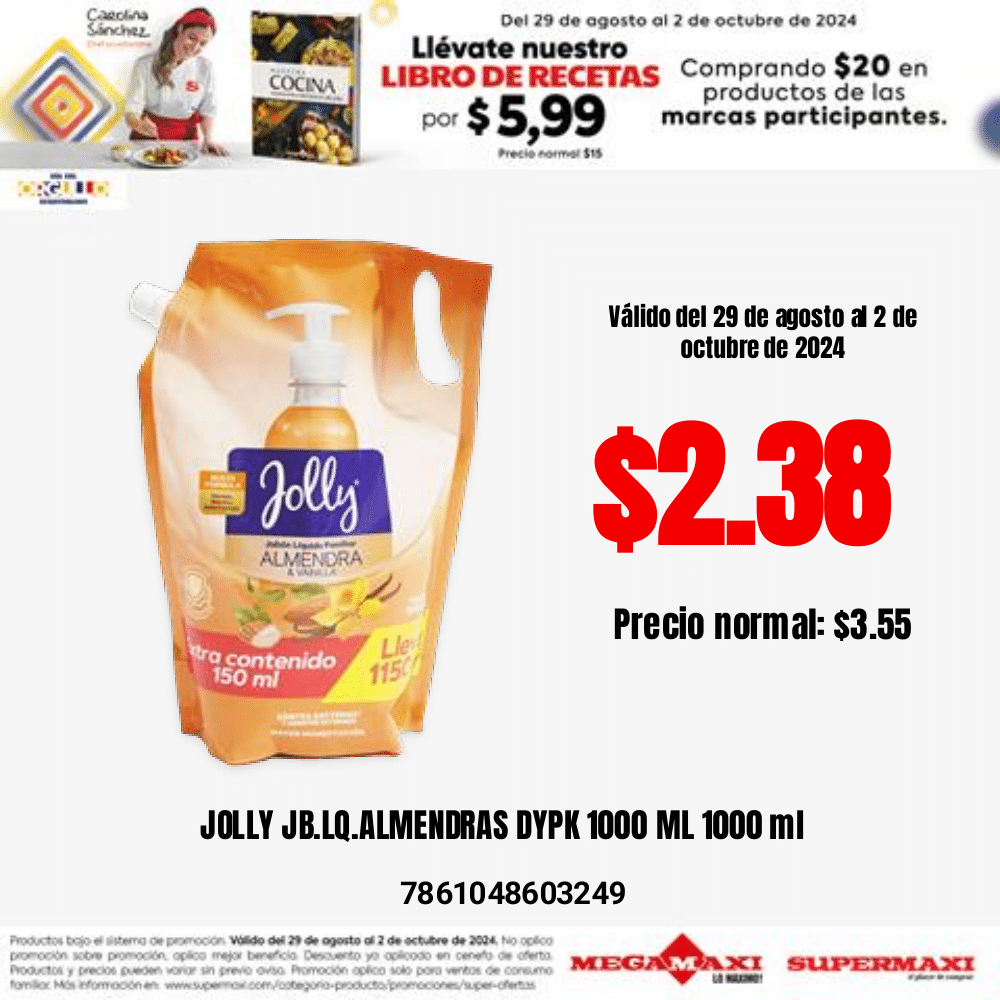 Jabón De Tocador Liquido Fragancia De Almendras JOLLY 1000 Ml - Supermaxi