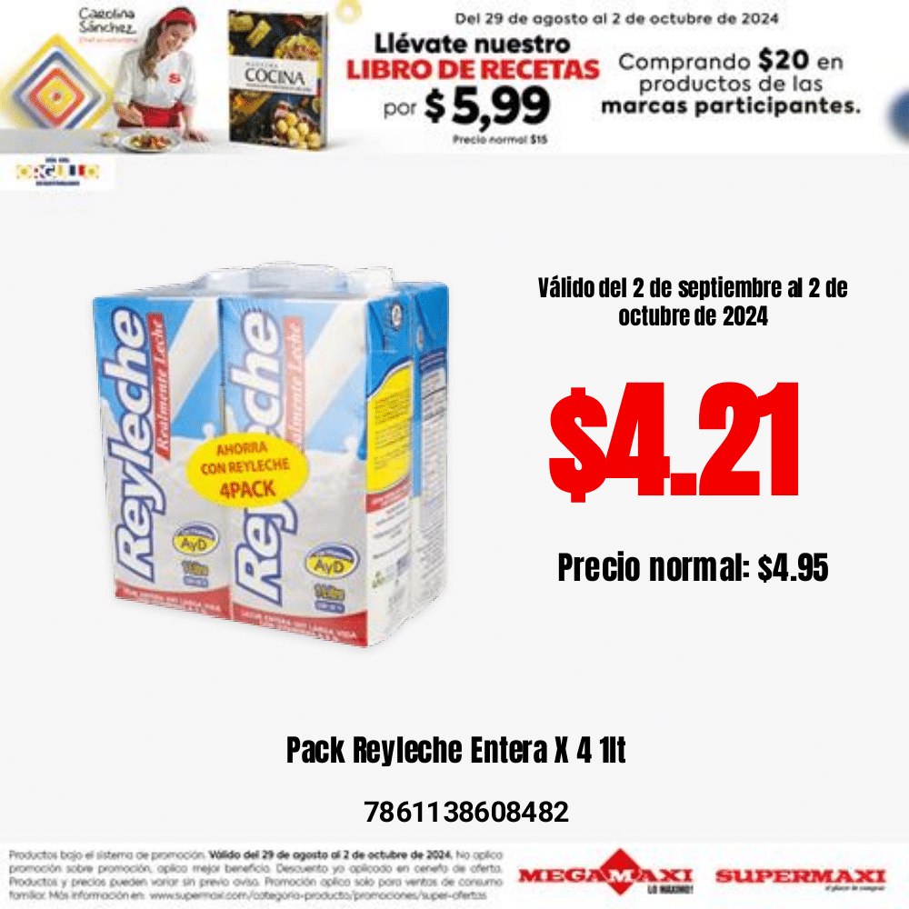 Leche Entera Larga Vida REY LECHE 4 X 1000 Ml - Supermaxi