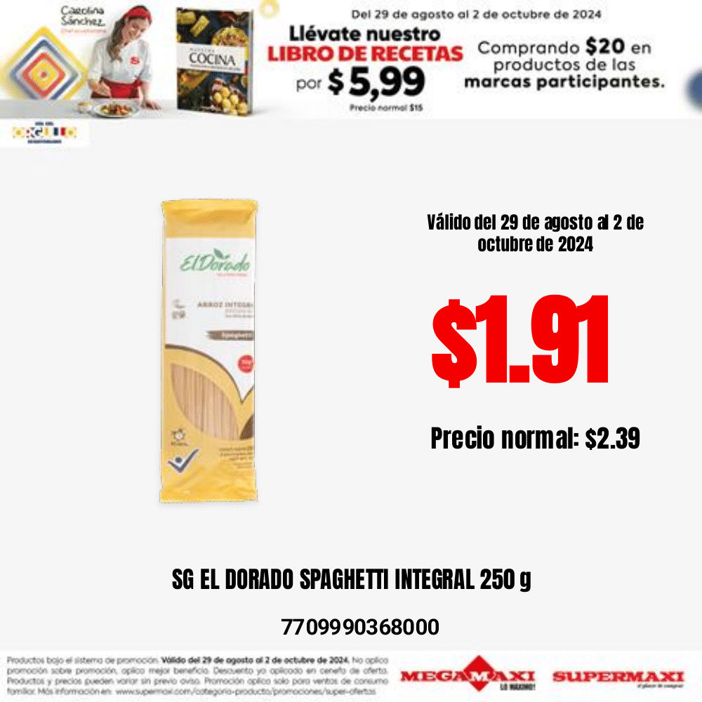 Spaghetti Integral EL DORADO 250 G - Supermaxi