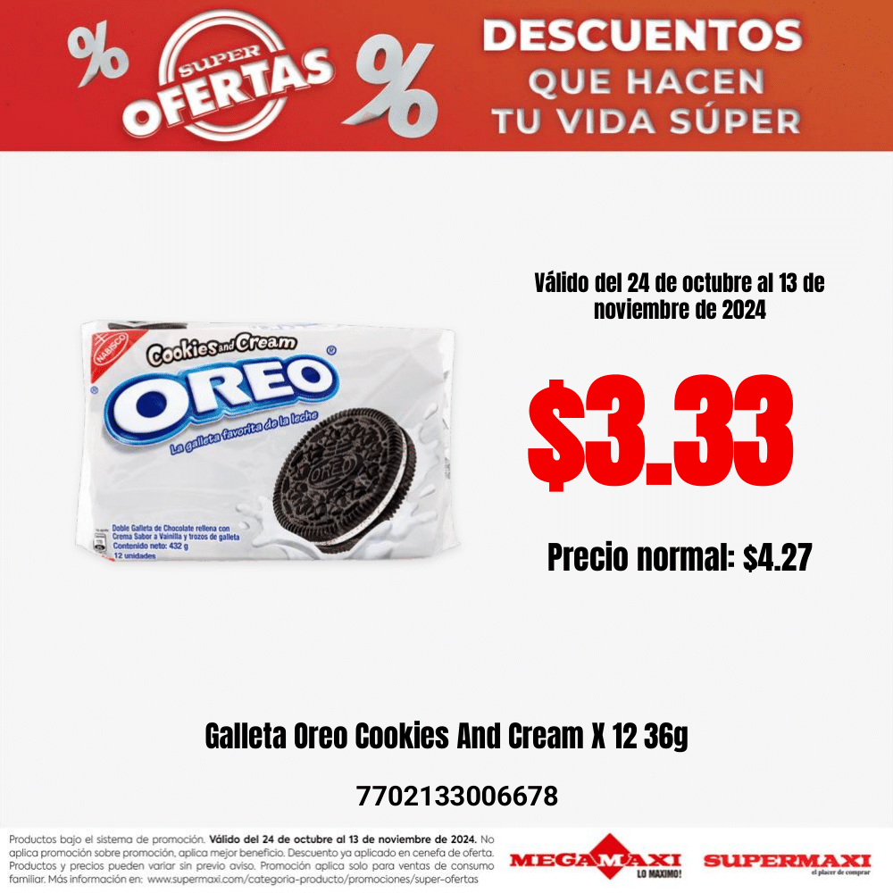 Galletas Cookies And Cream OREO 432 G - Supermaxi