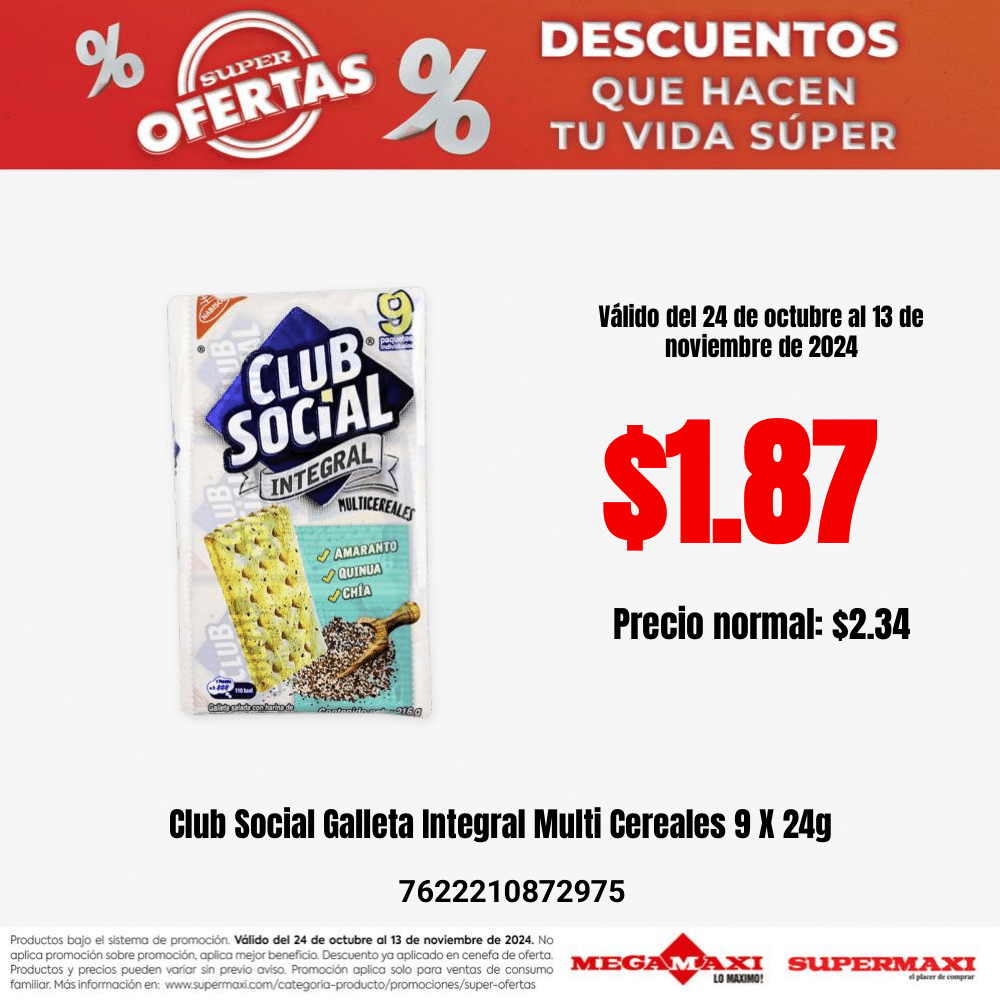 Galleta Integral Multicereal CLUB SOCIAL 216 G - Supermaxi