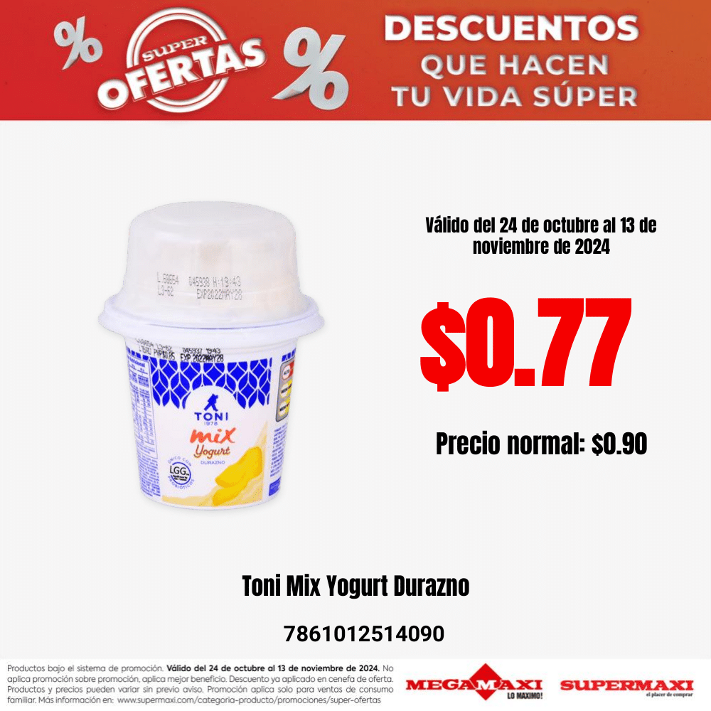 Yogurt Con Cereal Sabor Durazno TONI 180 G - Supermaxi