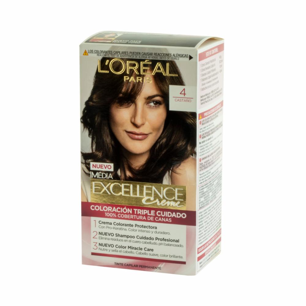 Tinte Para Cabello Tono 4 Castaño EXCELLENCE L´ORÉAL 1 Kit - Supermaxi