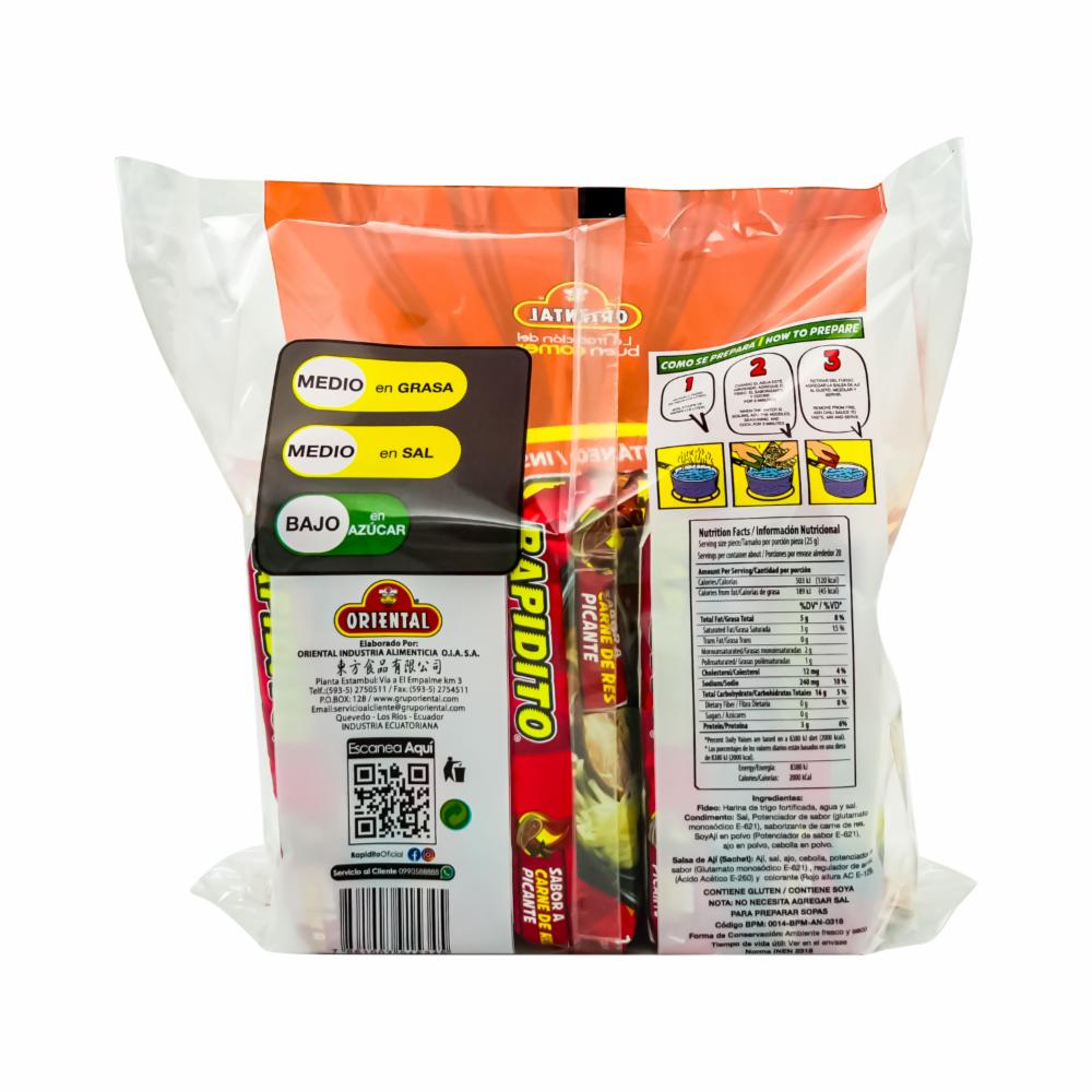 Fideo Instantáneos Rapidito De Res Picante ORIENTAL 500 G - Supermaxi