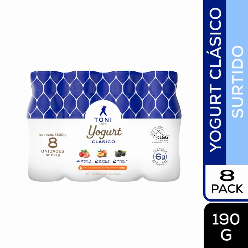 Yogurt Semidescremado Deslactosado Clásico Sabores Surtidos TONI 8 Uds ...