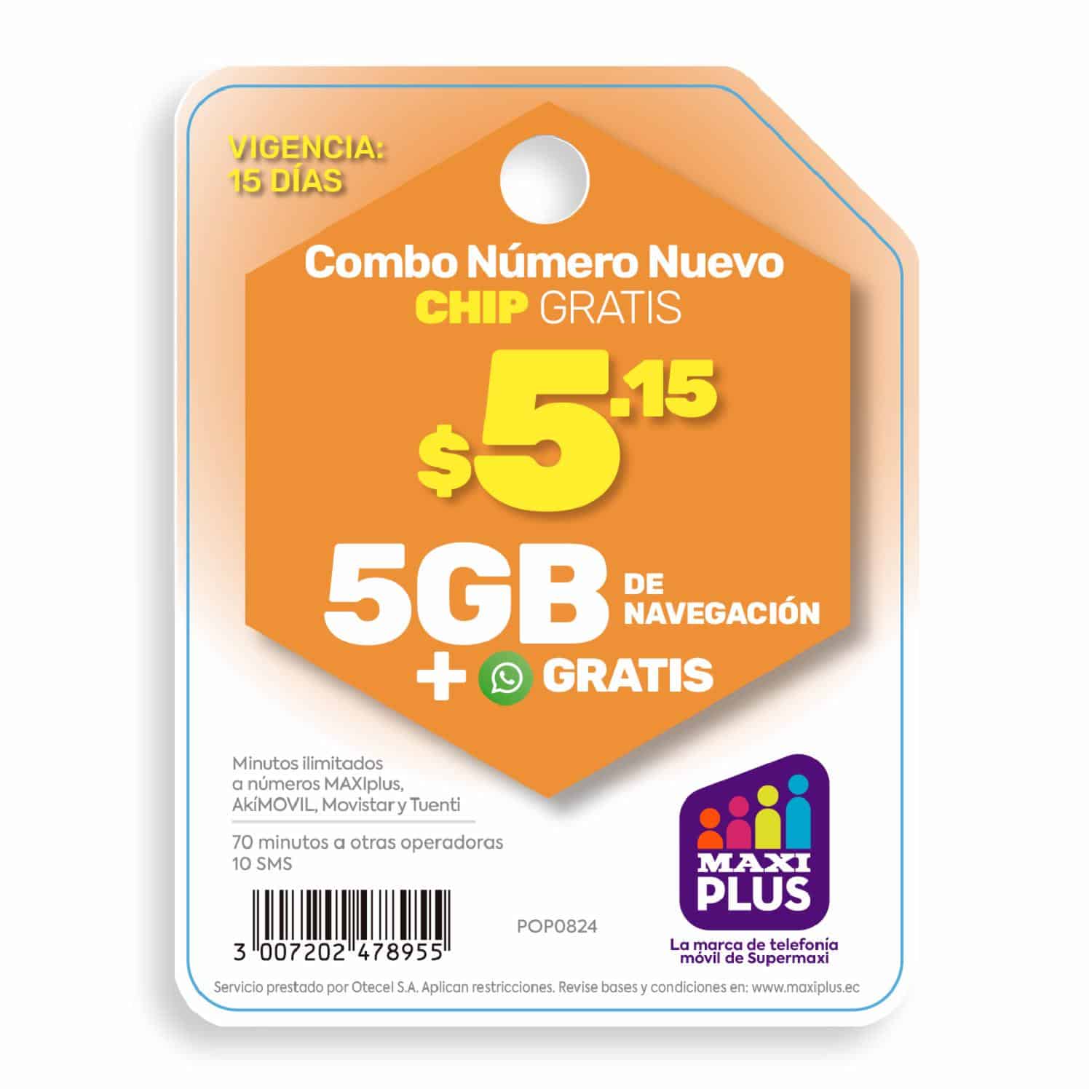 Chip Numerado 15 Días MAXIPLUS Combo - Supermaxi