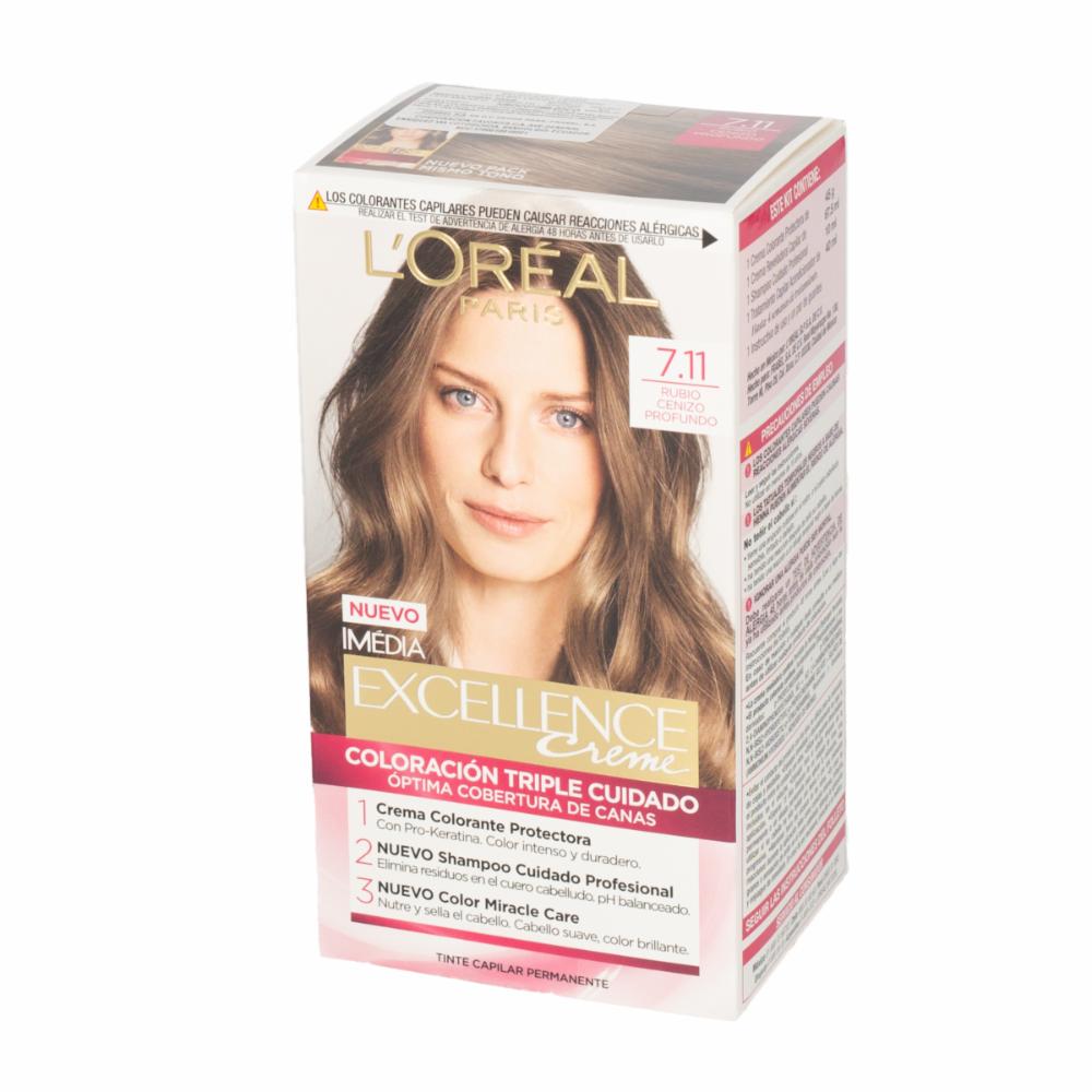 Tinte Para Cabello Tono 7.11 Rubio Cenizo Profundo EXCELLENCE L´ORÉAL 1 ...