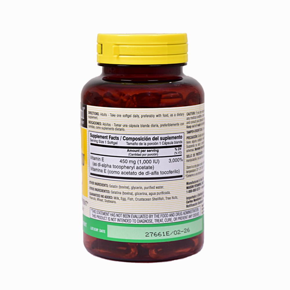 Vitamina E Softgels 1000 Iu MASON NATURAL 100 Uds - Supermaxi