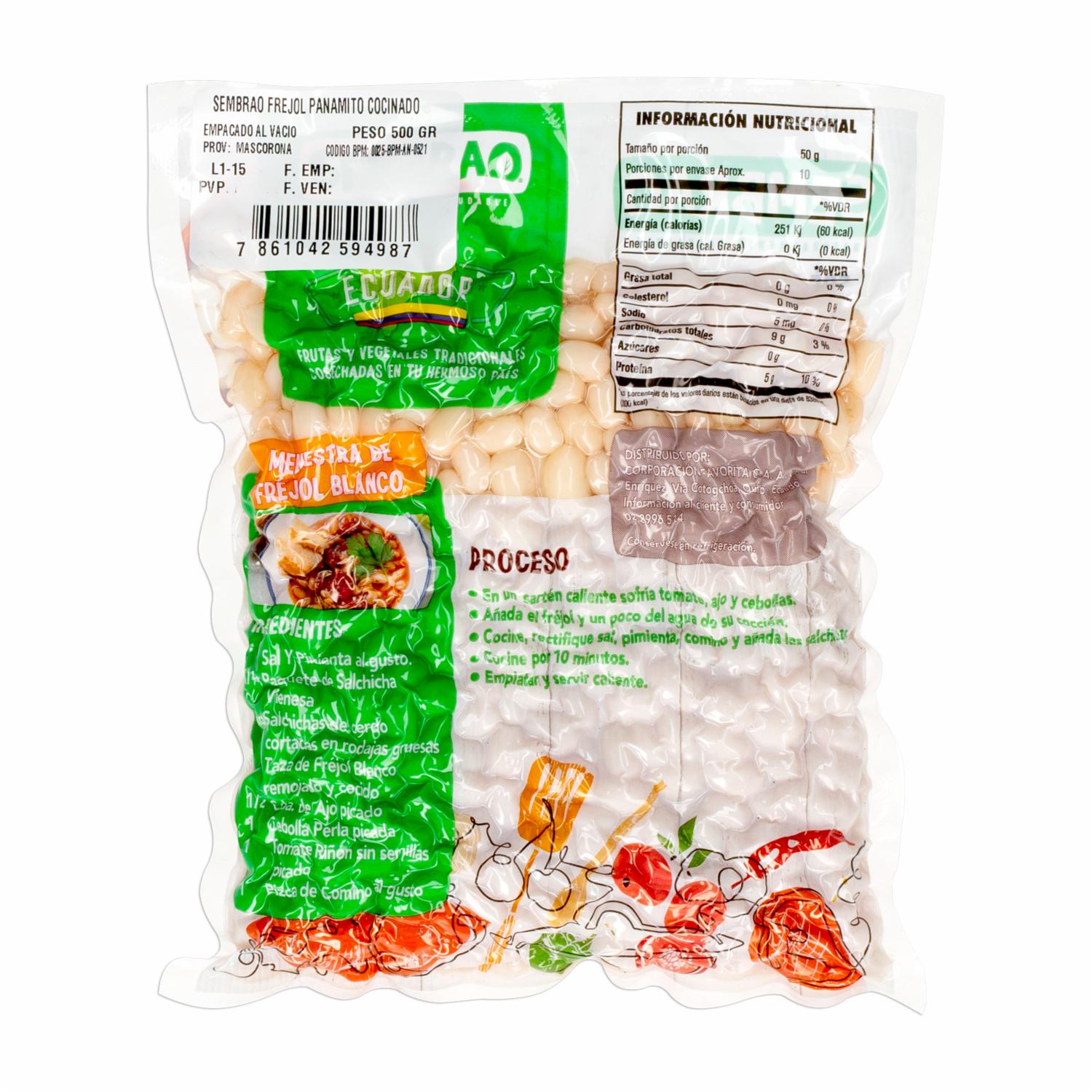 Frejol Panamito Blanco Cocinado SEMBRAO 500 G - Supermaxi