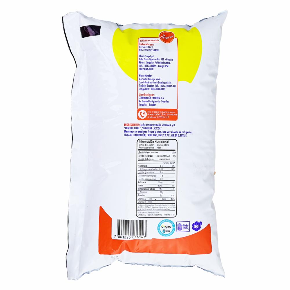 Leche Semidescremada UHT LA ORIGINAL 1000 Ml - Supermaxi