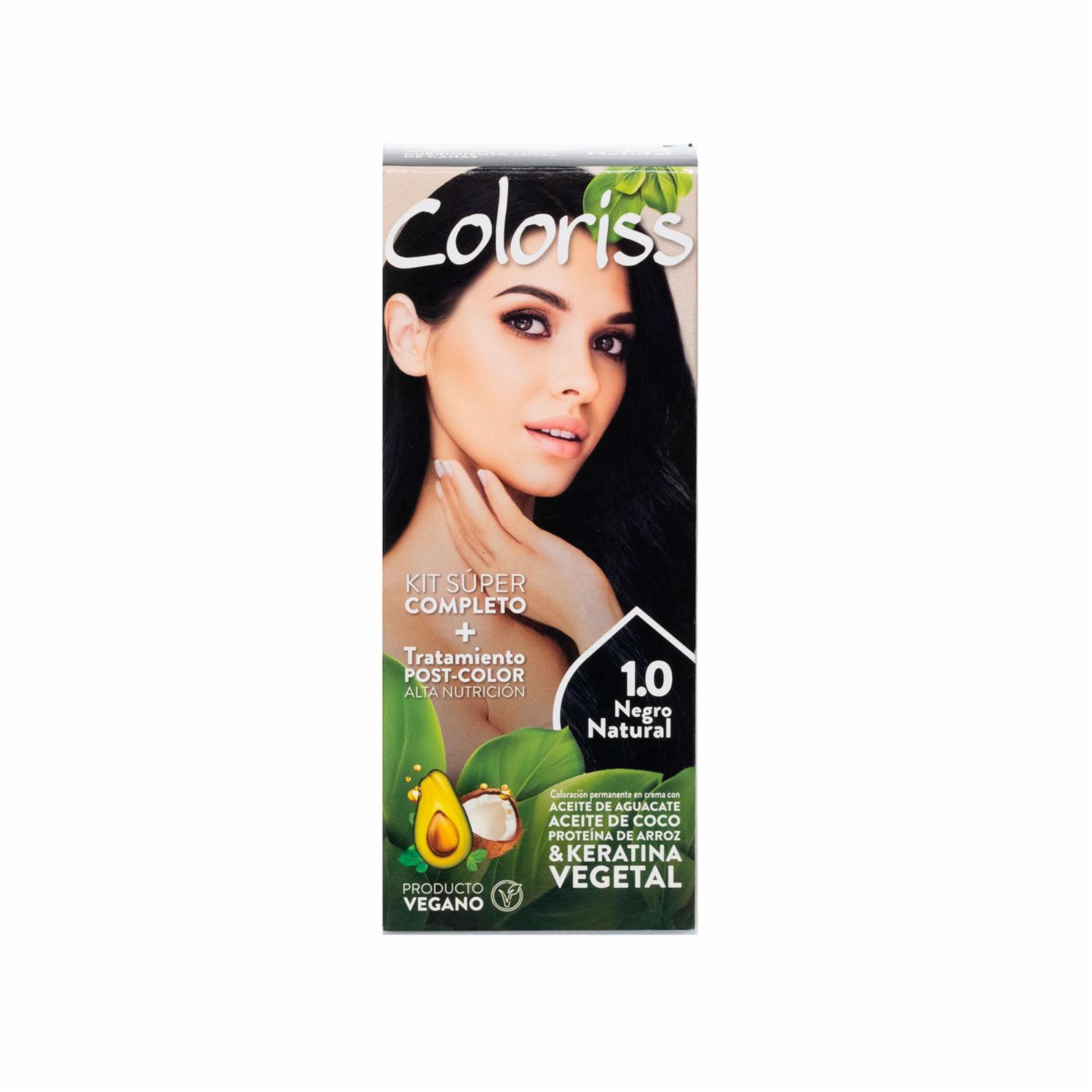 Tinte De Cabello Negro Natural 1.0 Con Tratamiento Post Color COLORISS ...