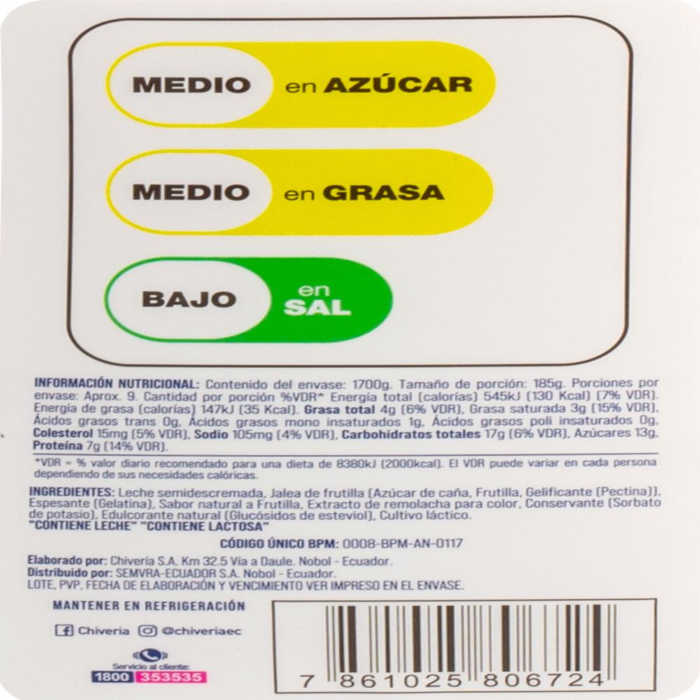 Yogurt Semidescremado Con Pulpa De Frutilla CHIVERIA 1700 G - Supermaxi