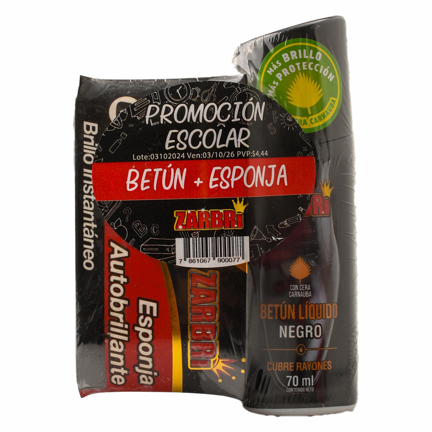 Betún Líquido Negro + Esponja Autobrillante Pack ZARBBRI 70 Ml - Supermaxi