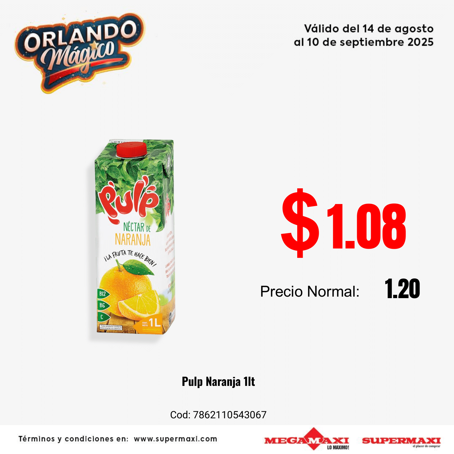 Jugo De Naranja PULP 1000 Ml - Supermaxi