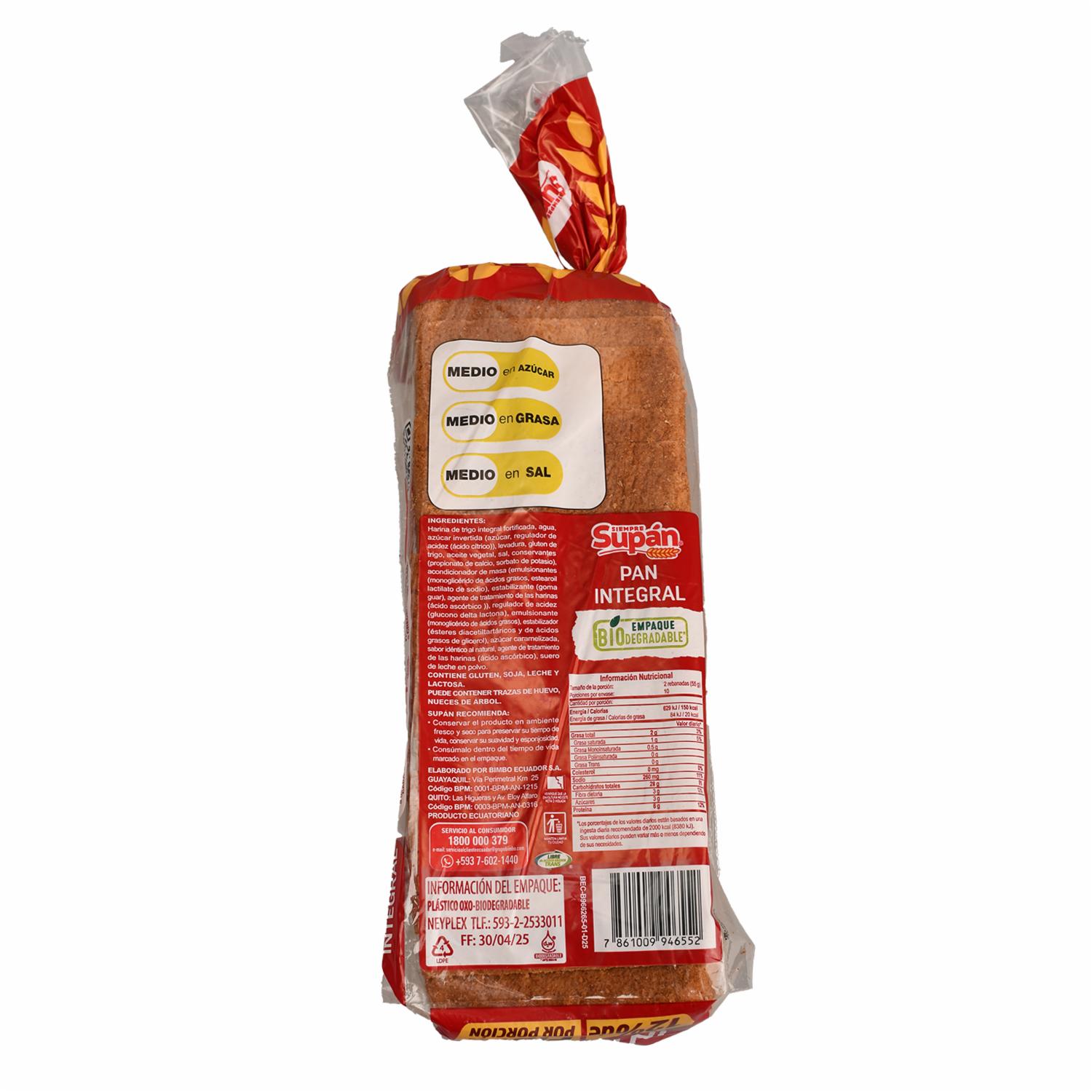 Pan Integral Rebanado SUPÁN 550 G - Supermaxi