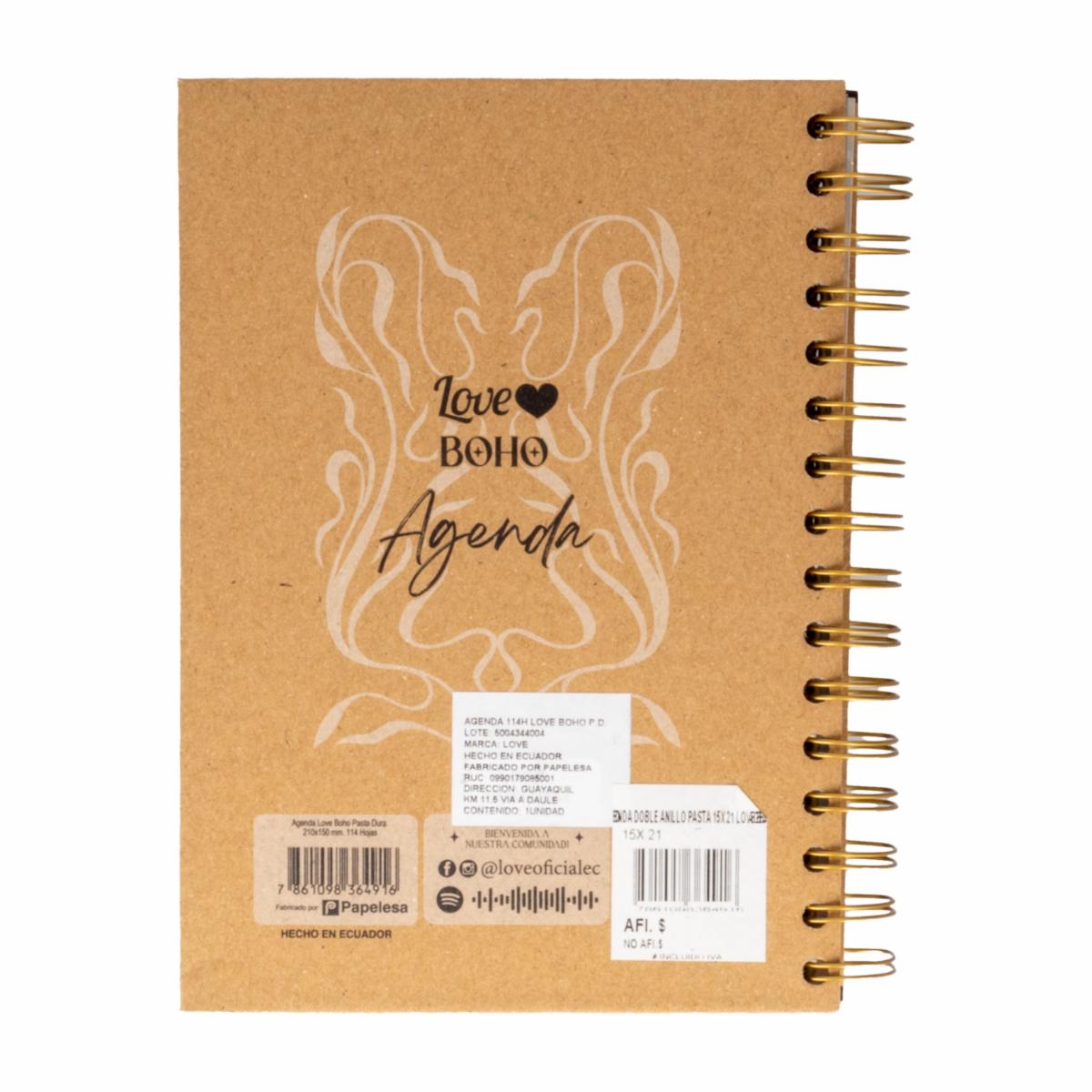 Agenda Doble Anillo Pasta Love Boho ESTILO 15 X 21 Cm - Supermaxi